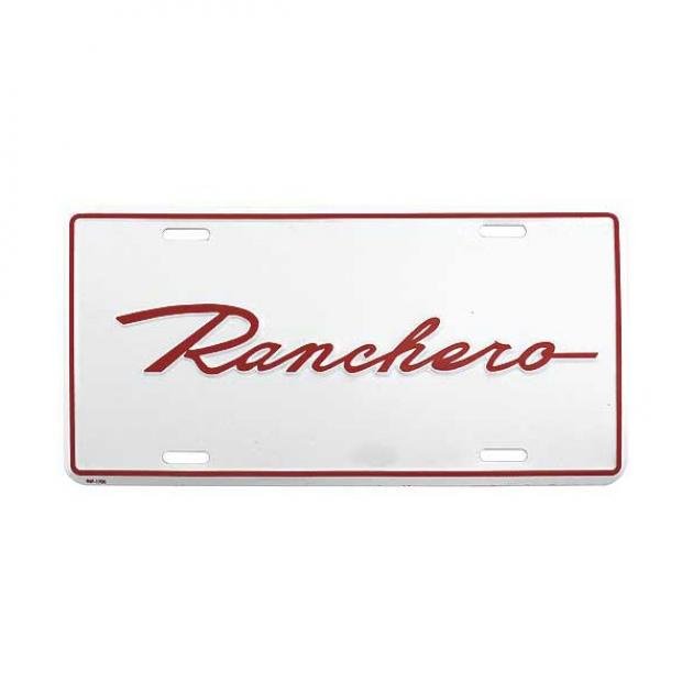 Logo License Plate - White Background With Ranchero Script In Red ...