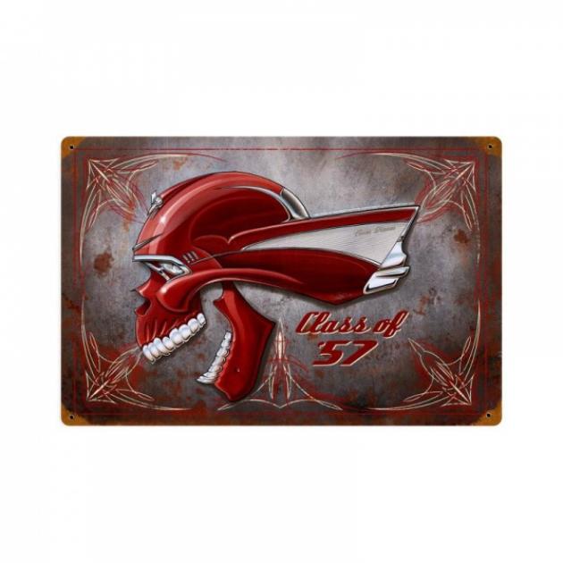 Chevy Skull Metal Sign, Class Of 57 Pinstripe | Classic Truck
