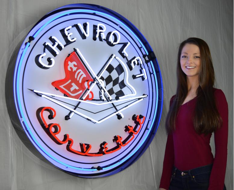Neonetics Big Neon Signs in Steel Cans, Corvette Flags 36 Inch Neon ...