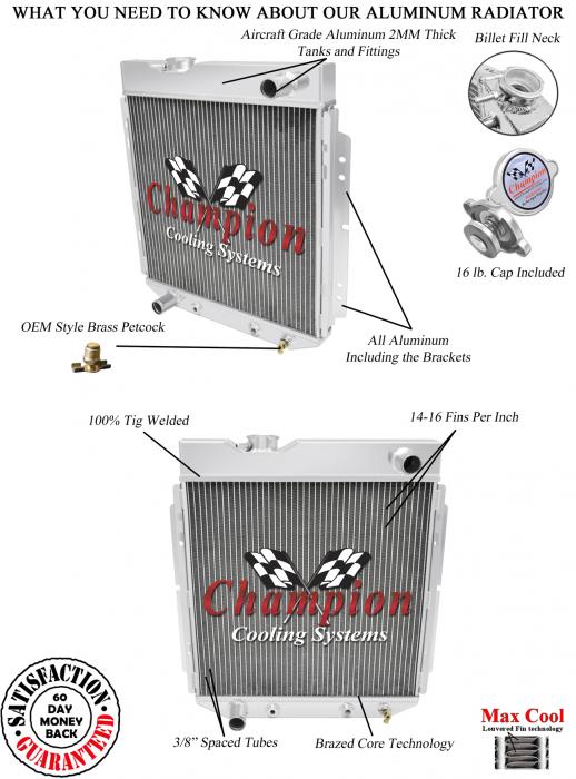 Champion Cooling 2 Row All Aluminum Radiator Made With Aircraft Grade ...